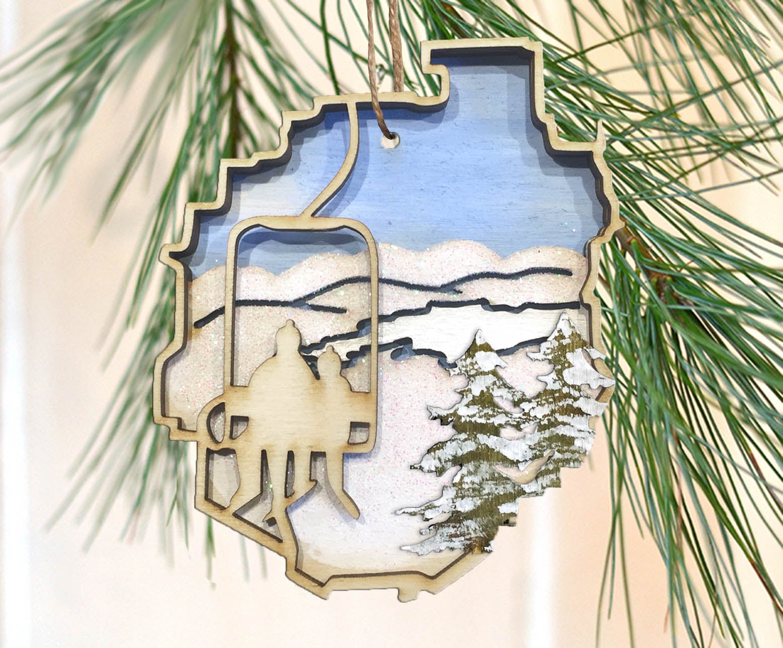 Hand Painted Adirondack Park Outline Wooden Ski Lift Ornament – Cedar ...